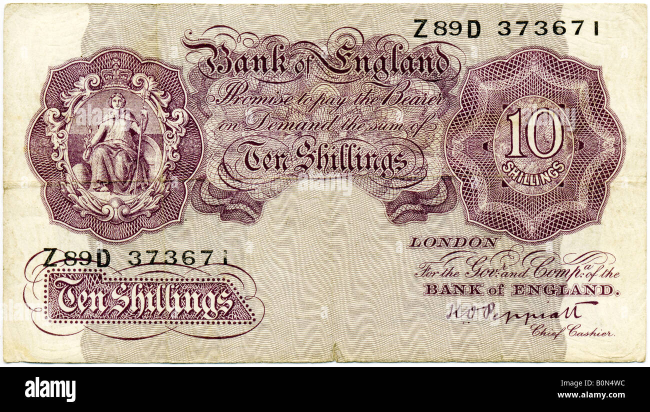 1940s Mint Bank of England Mauve World War II issue Ten Shillings Note ...