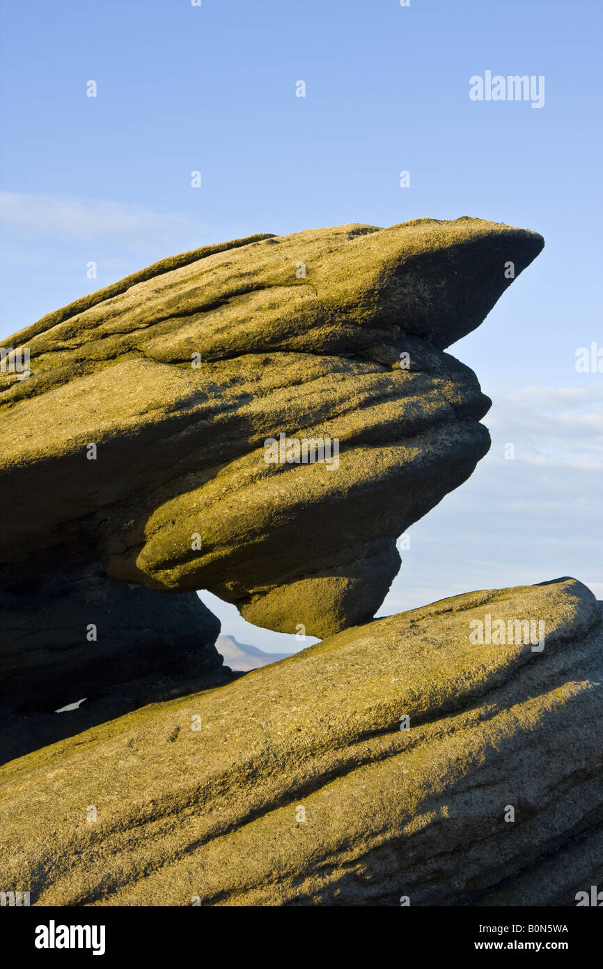 Close up of rocks on Derwent Edge with distant hills just visible ...
