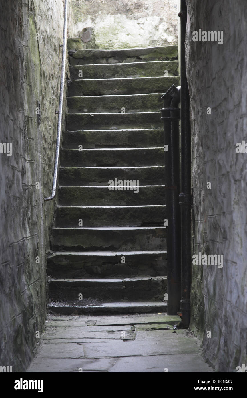 Flight of old stone steps in dark alley Stock Photo - Alamy