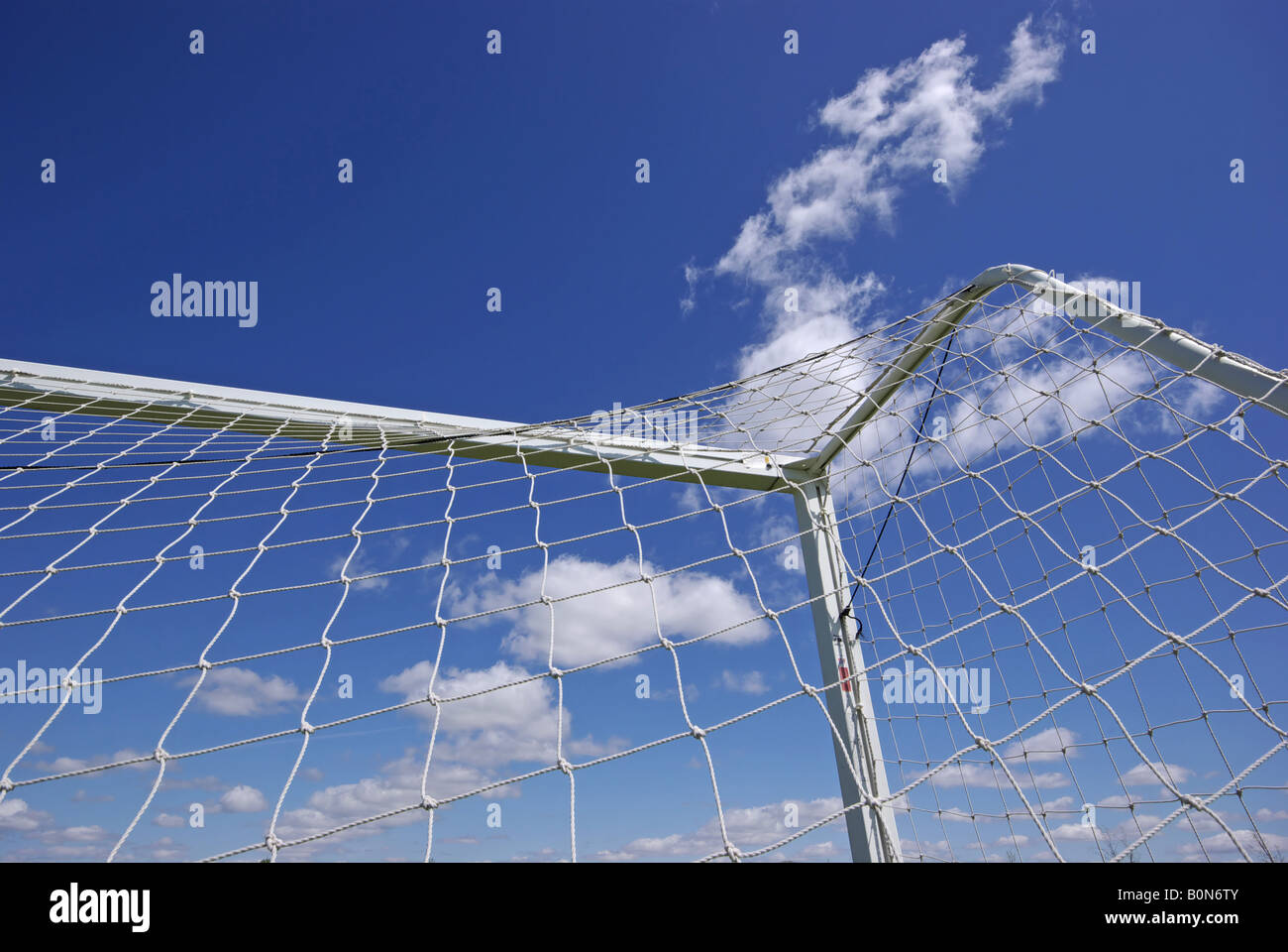 Soccer goal netting against blue sky Stock Photo - Alamy