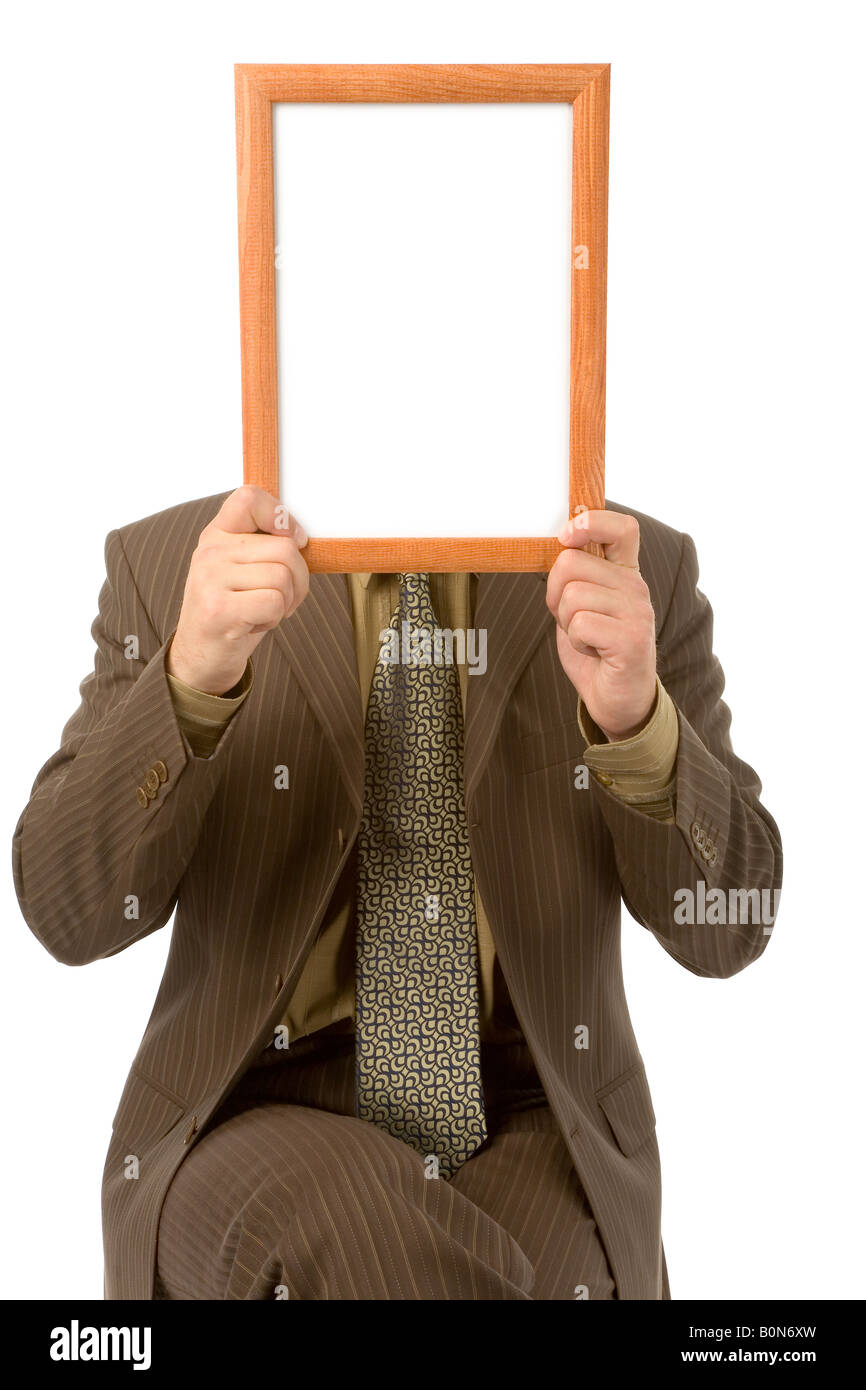 the young man with frame isolated on white background Stock Photo - Alamy