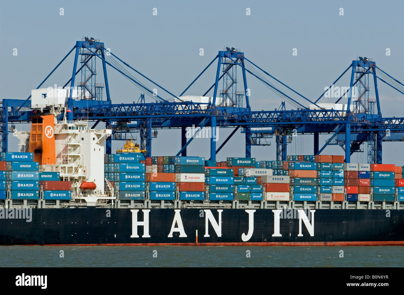 Hanjin container ship, Trinity Quay, Port of Felixstowe, Suffolk, UK ... Hanjin container ship, Trinity Quay, Port of Felixstowe, Suffolk, UK ...