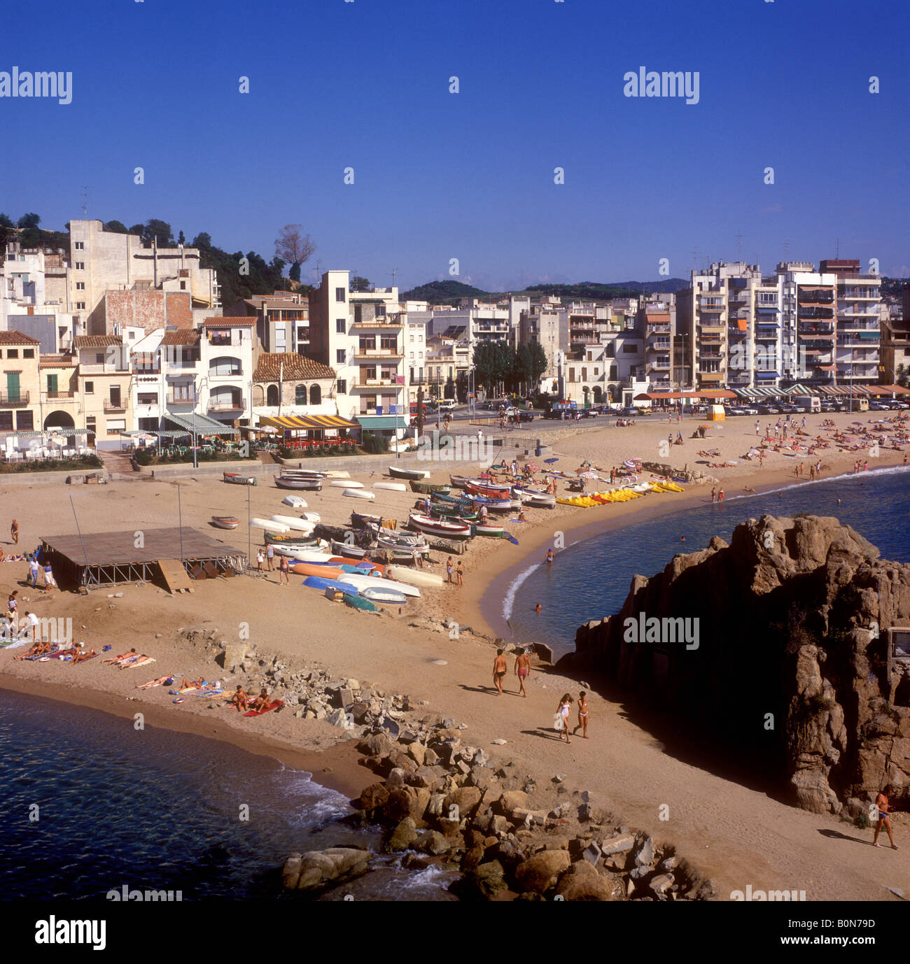 View of the beach at Blanes, a popular resort on the Costa Brava Stock ...