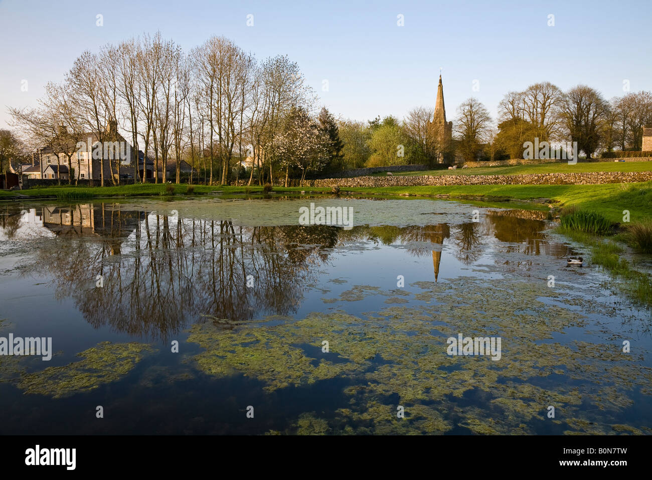 The village pond (known as Fere Mere) and St Leonard's church, Monyash ...