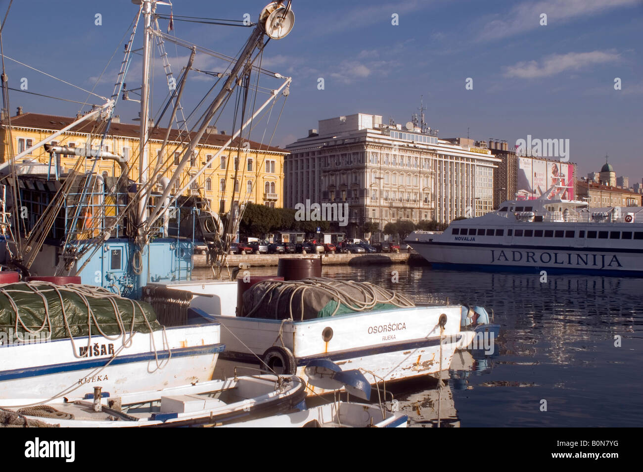 Detail from city port in croatian coastline city of Rijeka Adriatic sea ...