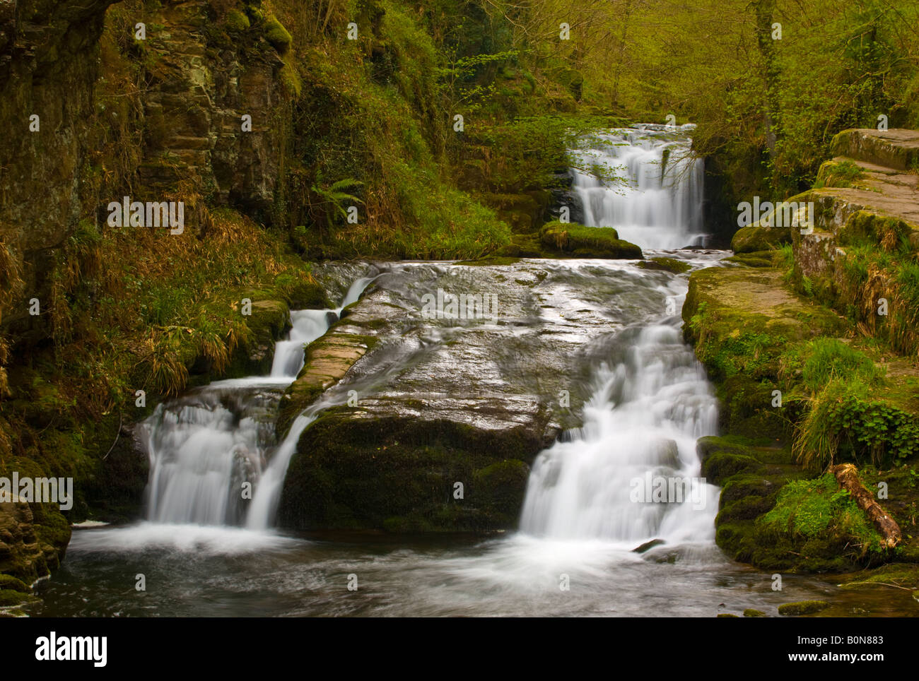 Waterfall on Hoaroak Water at Watersmeet North Devon UK Stock Photo - Alamy