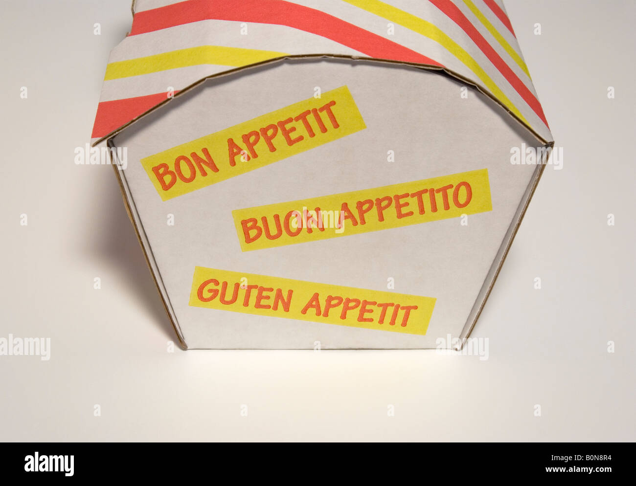 multilingual pommes frites takeaway container Stock Photo - Alamy