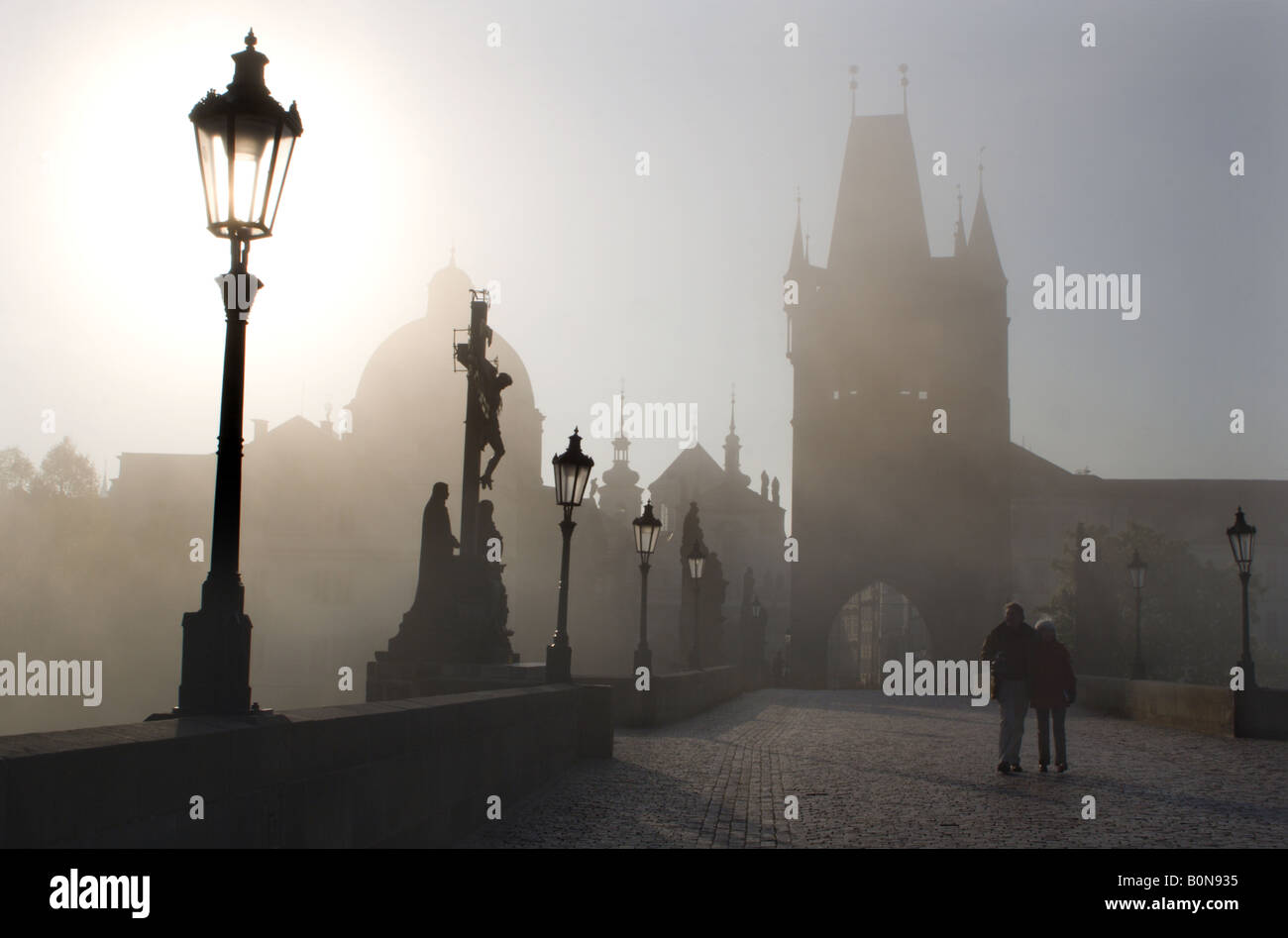 charles bridge in prague in mornig and pair - fog Stock Photo - Alamy