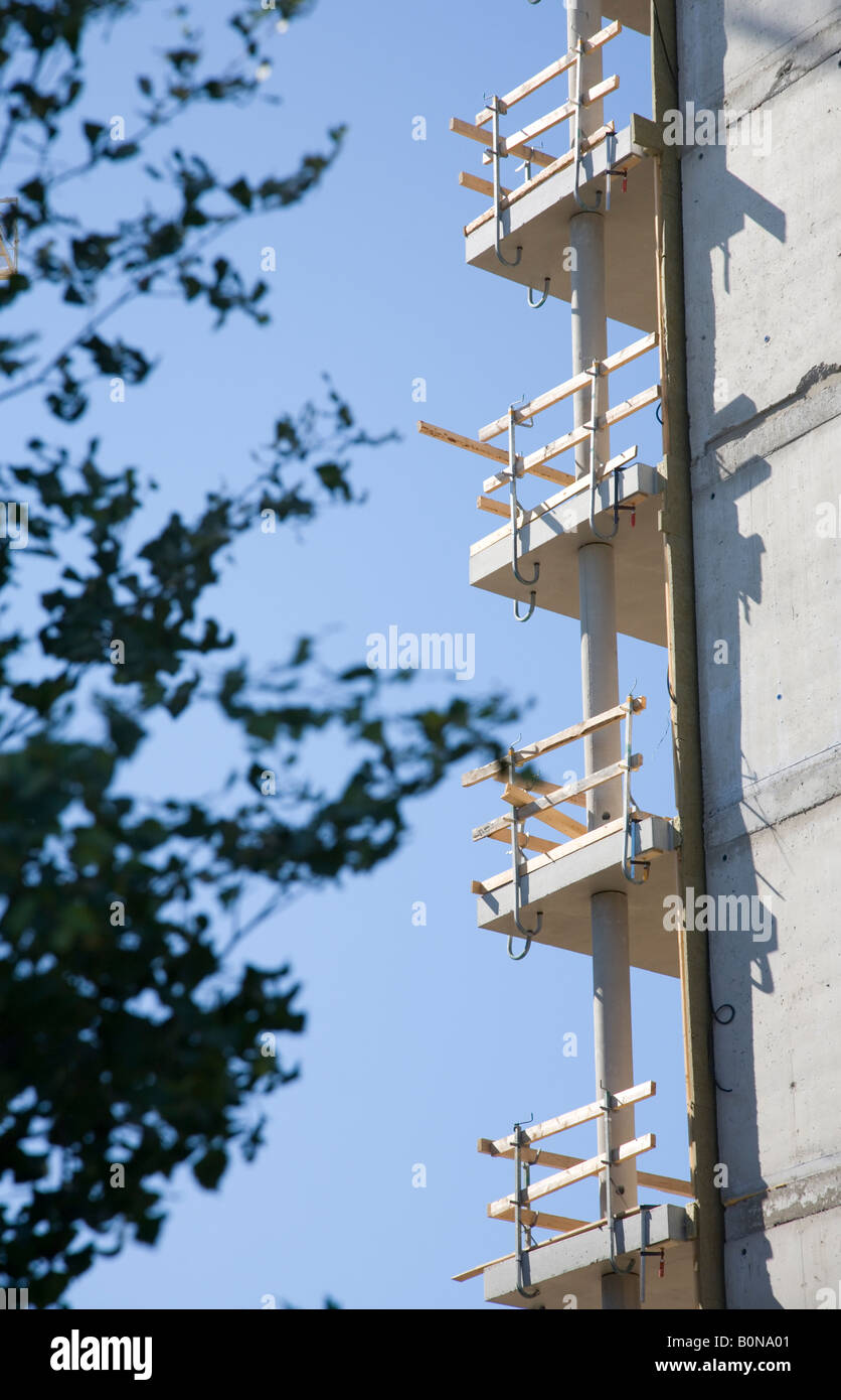 Temporary wooden handrails at high rise balconies at construction time ...