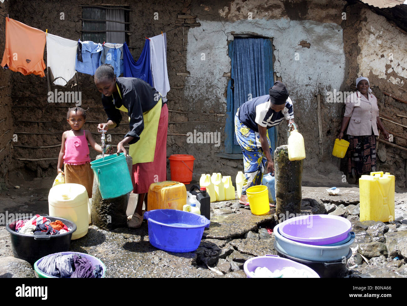washing place in the Slum Majengo, one of the most notorious slums in ...