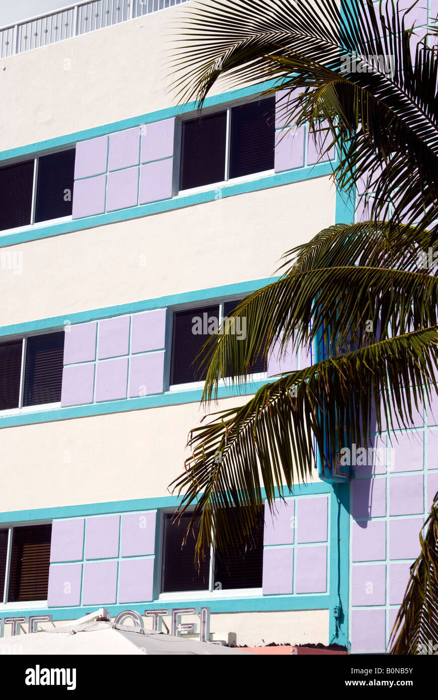 architecture art deco hotel facade south beach miami florida with palm ...
