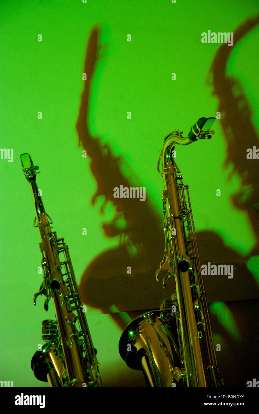 Saxaphones on Stand Stock Photo - Alamy