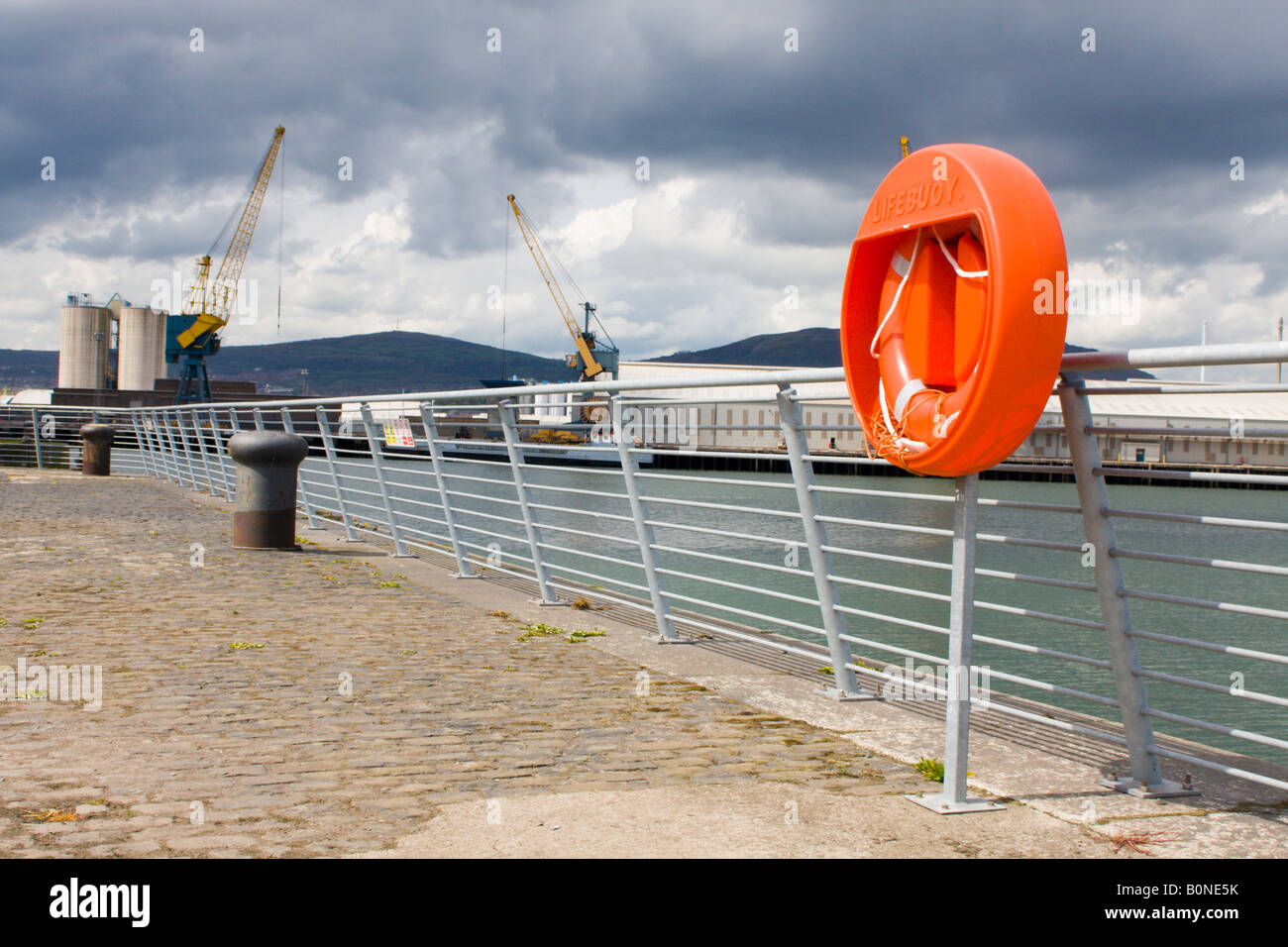 Life preserver attached to railings adjacent to Thompson Graving Dock ...