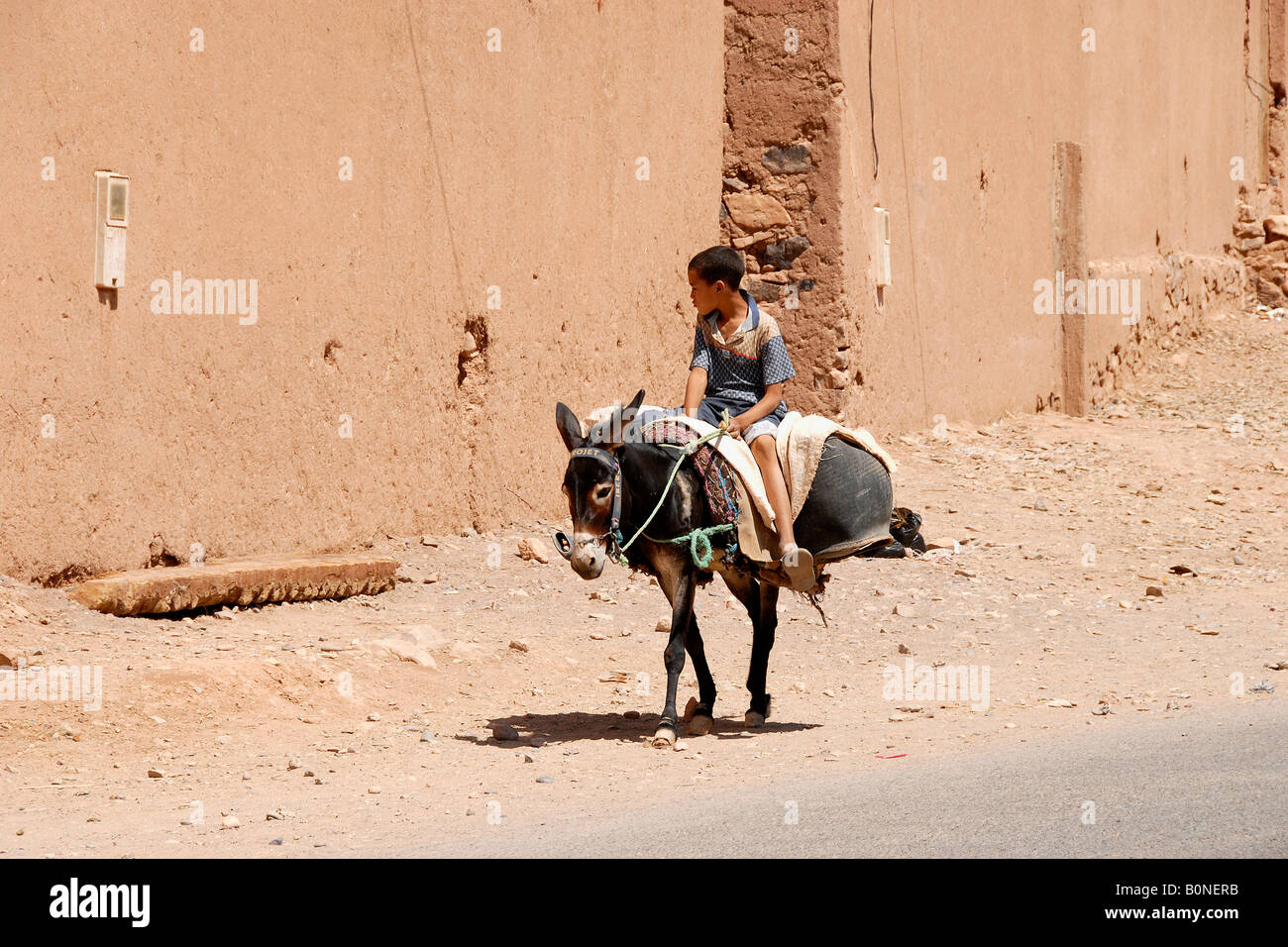A boy riding on a donkey Stock Photo - Alamy