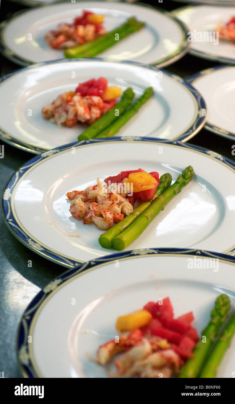 A starter course prepaired in the coldbuffet kitchen in a restaurant ...