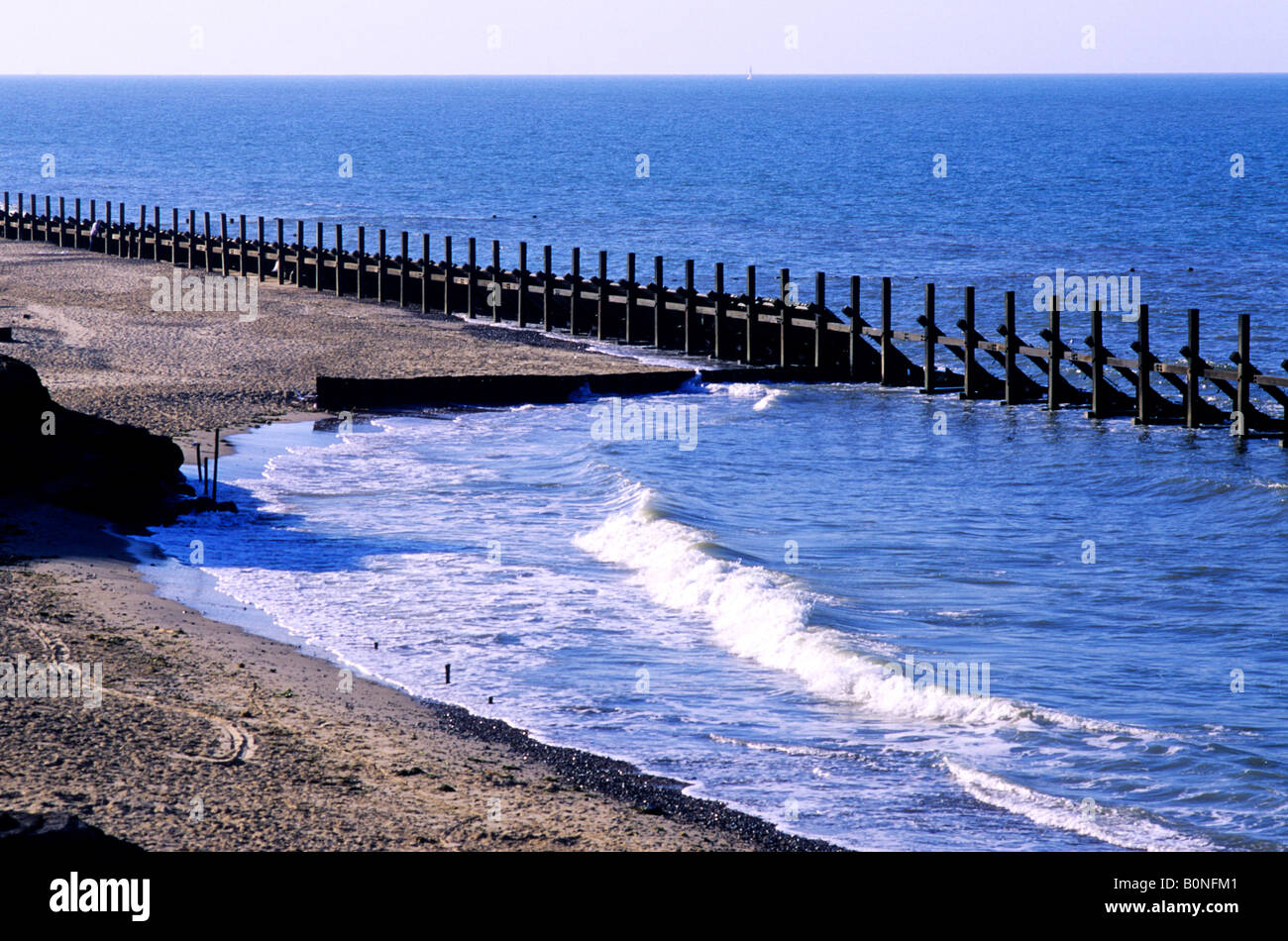Sea Defences wooden groynes flood protection Happisburgh Norfolk coast ...