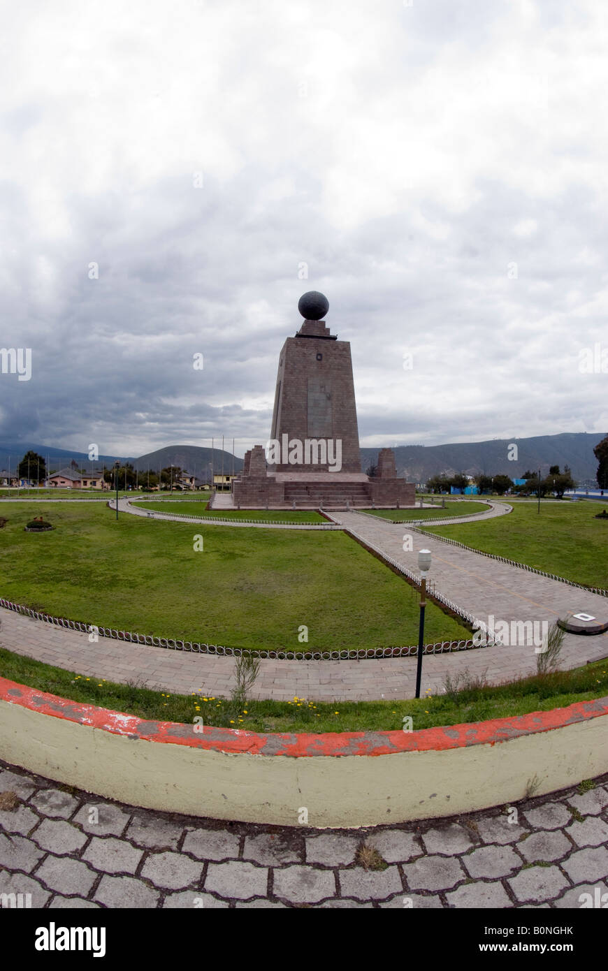 west side line monument at mitad del mundo middle of the earth equator ...
