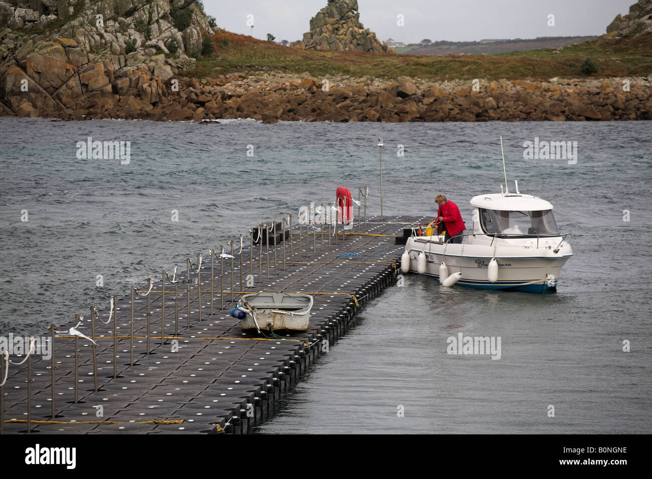 Temporary floating Pontoon jetty St Agnes Isles of Scilly UK in place ...