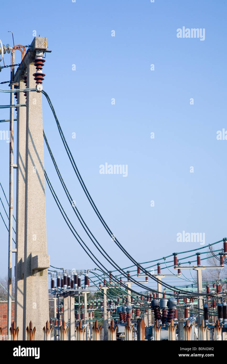 Wires at the electricity substation Bedhampton Hampshire UK Stock Photo ...