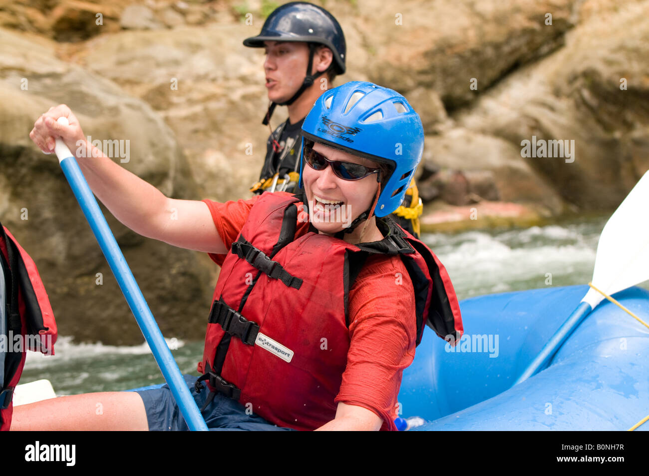 COSTA RICA Happy Woman enjoying a special moment while whitewater ...