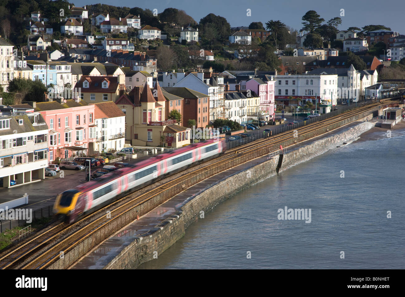 Dawlish seafront with railway line Stock Photo - Alamy