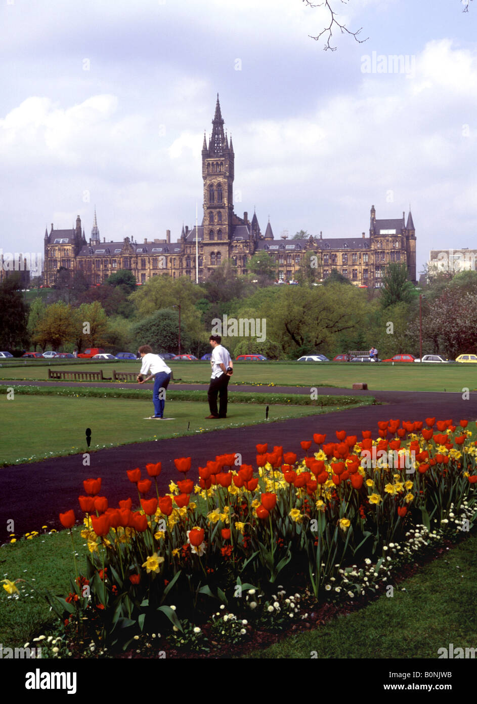 Springtime view of Glasgow University from Kelvingrove Park Stock Photo ...