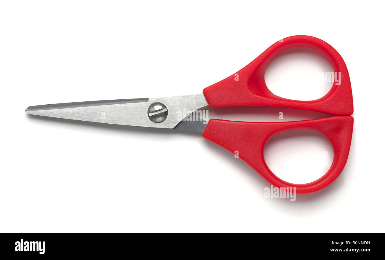 red handle scissors Stock Photo - Alamy