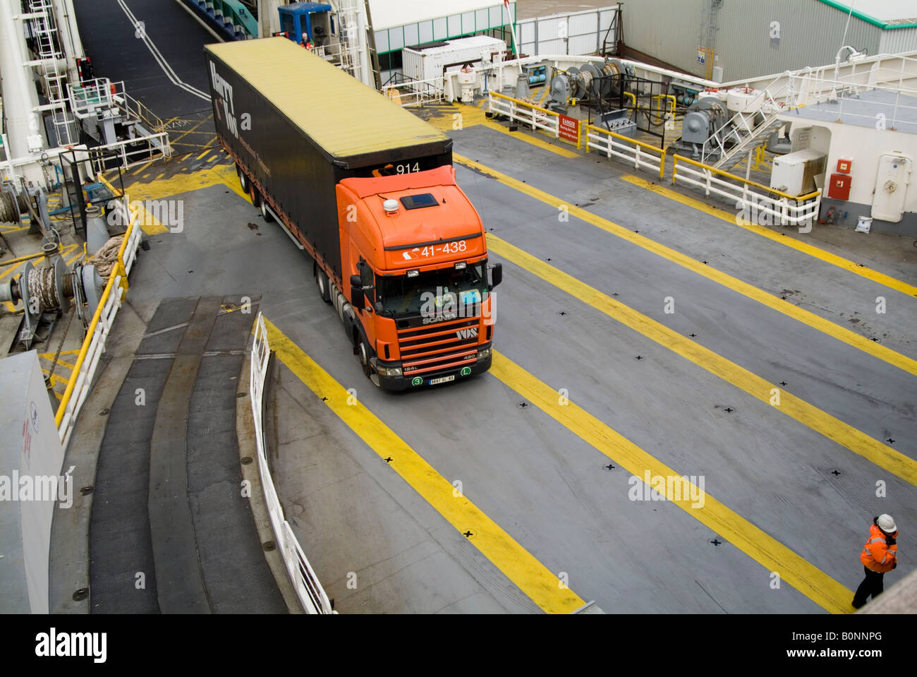 truck lorry being loaded on to cross channel ferry logistics driving ...