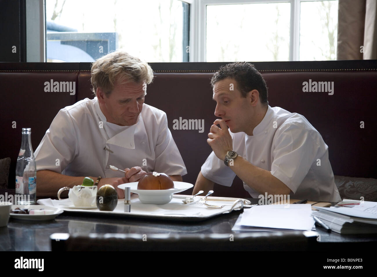 Preparations before the opening night of Gordon Ramsays new restaurant ...