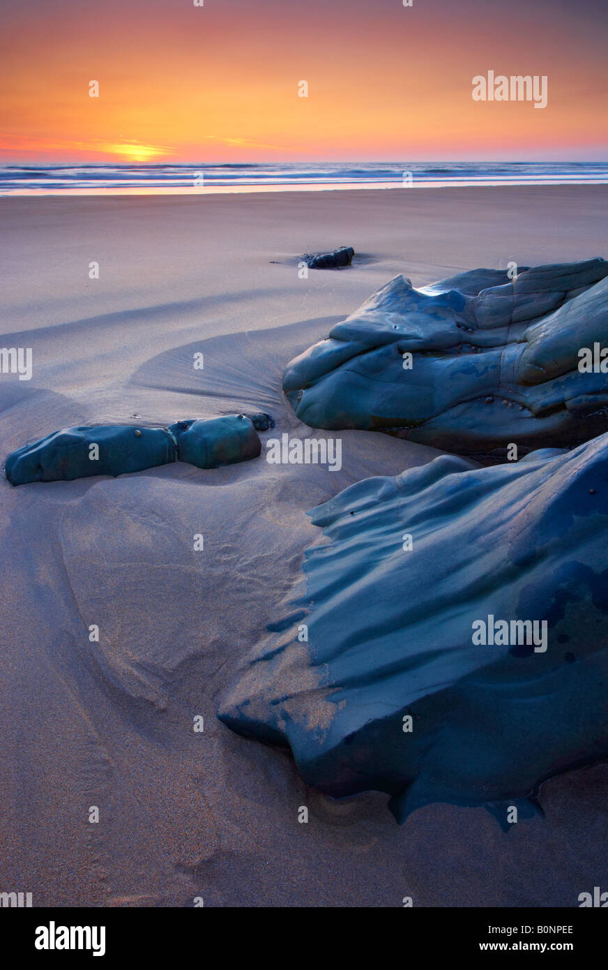 A late spring sunset at Sandymouth Bay on the North Cornwall Coast ...