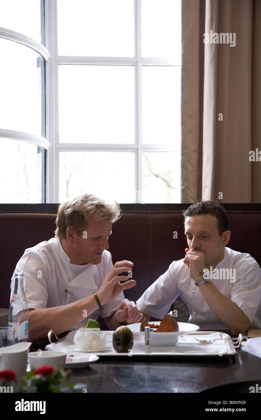 Preparations before the opening night of Gordon Ramsays new restaurant ...