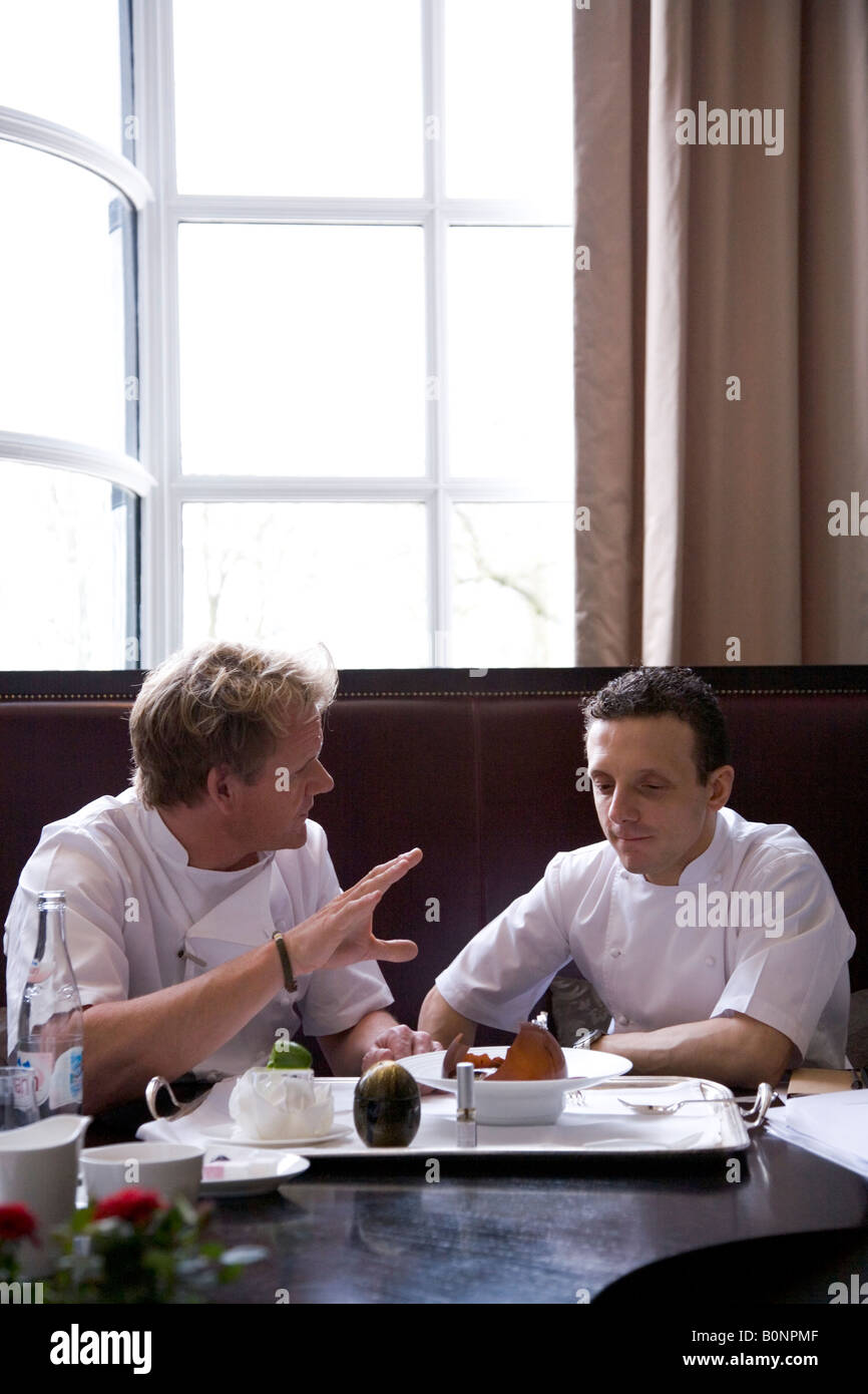 Preparations before the opening night of Gordon Ramsays new restaurant ...