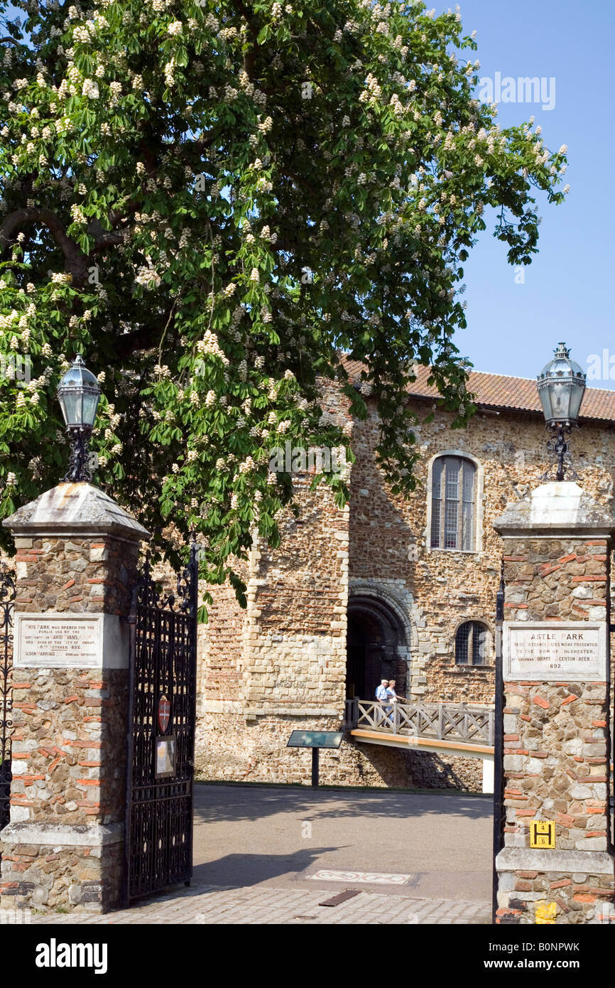 The front of colchester castle with the footbridge seen though the ...