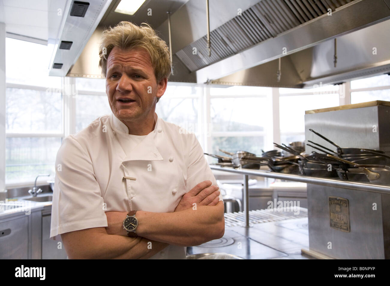 Preparations before the opening night of Gordon Ramsays new restaurant ...