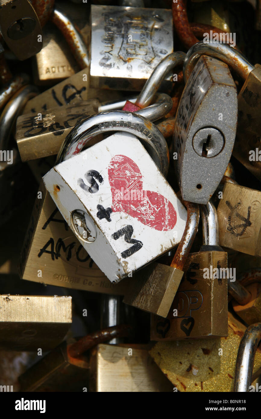 love locks on the milvio bridge in rome, italy Stock Photo - Alamy