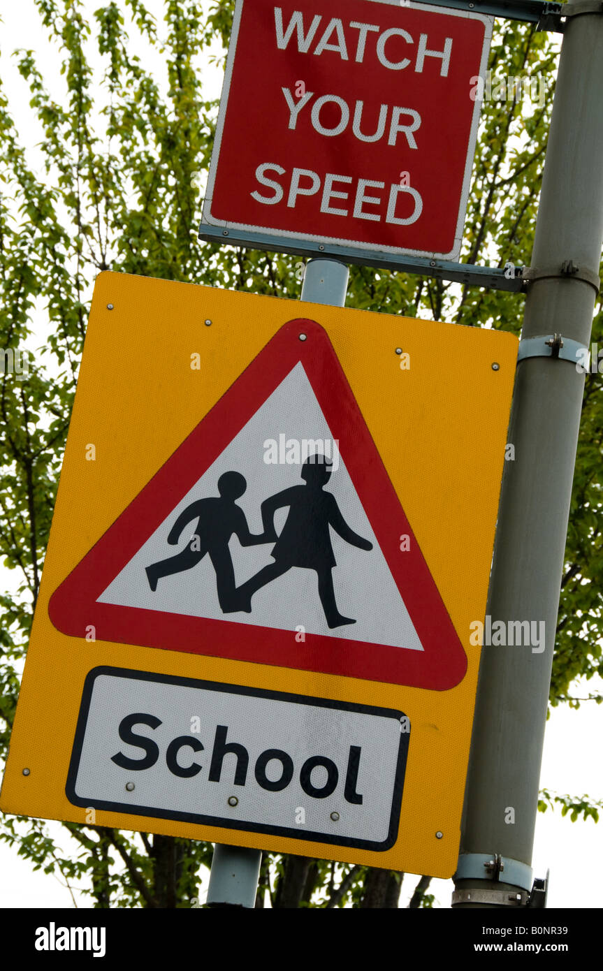 Warning sign of school, London, England Stock Photo - Alamy