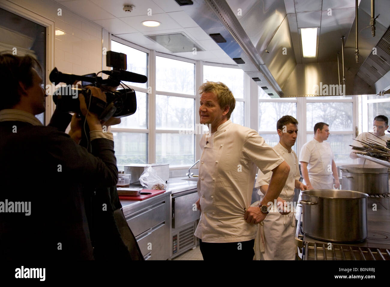 Preparations before the opening night of Gordon Ramsays new restaurant ...