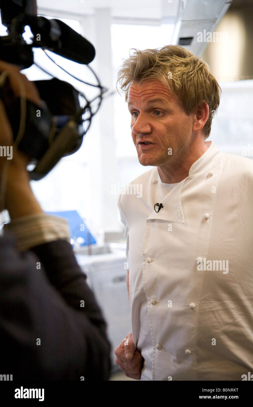 Preparations before the opening night of Gordon Ramsays new restaurant ...