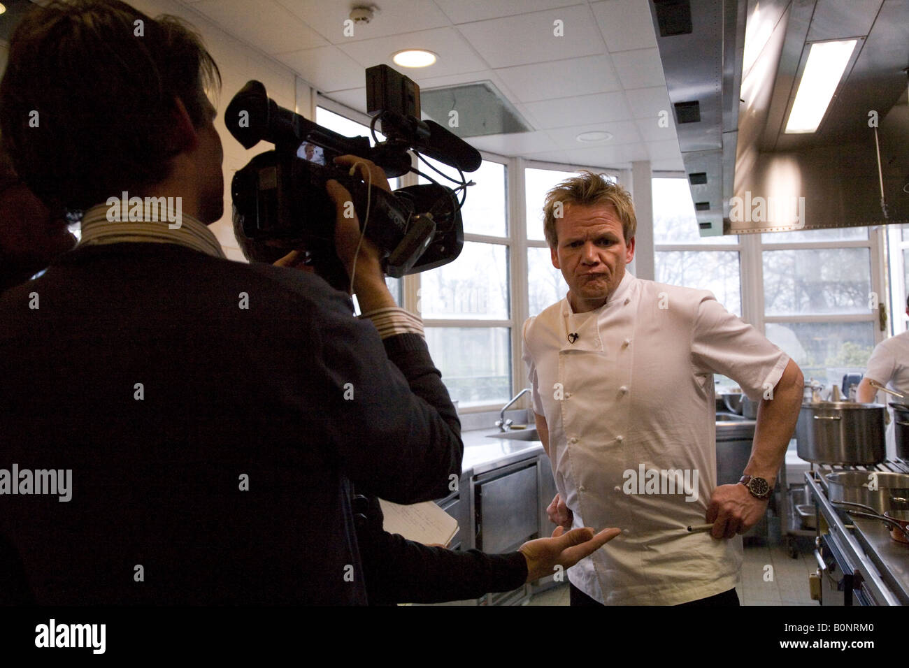 Preparations before the opening night of Gordon Ramsays new restaurant ...