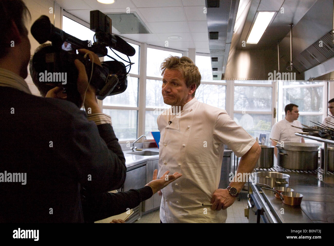 Preparations before the opening night of Gordon Ramsays new restaurant ...