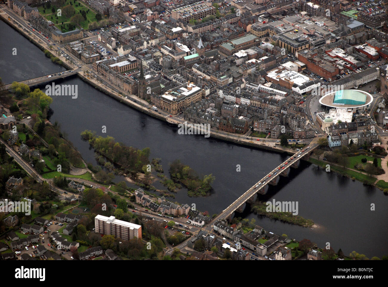 Aerial view of the River Tay and Perth City Centre Stock Photo - Alamy