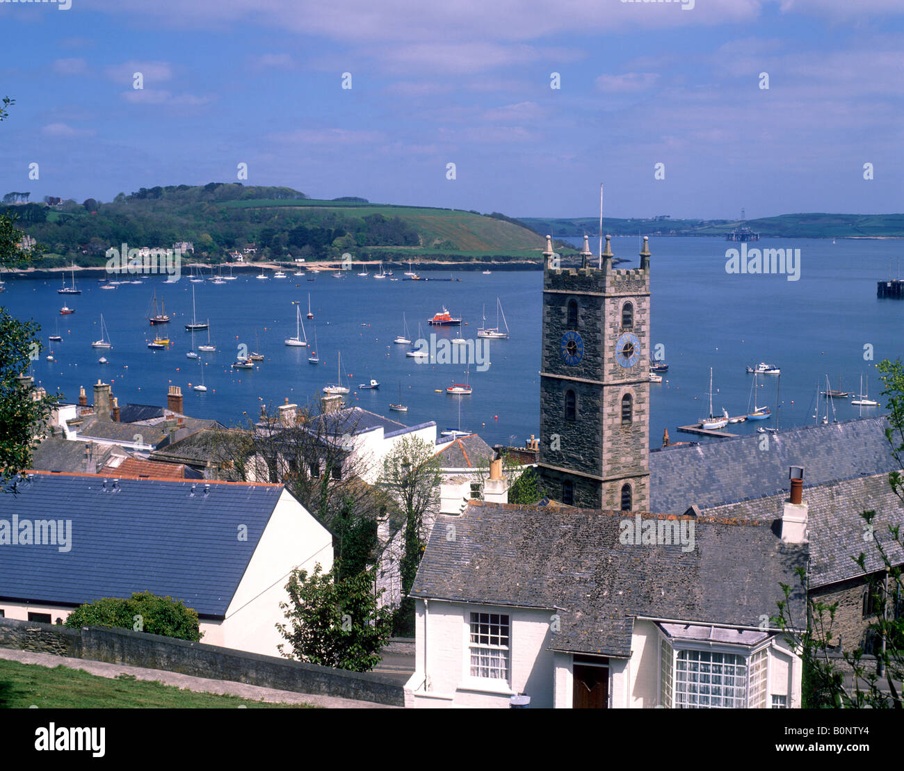 Falmouth - View of the Parish Church overlooking Fal Estuary Stock ...