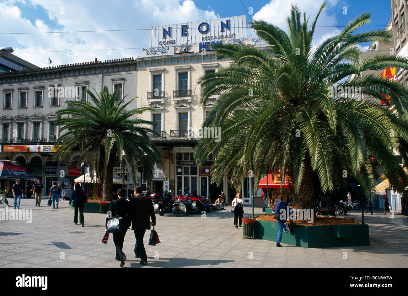 Athens Greece Omonia Square Palm Trees People Walking Stock Photo - Alamy