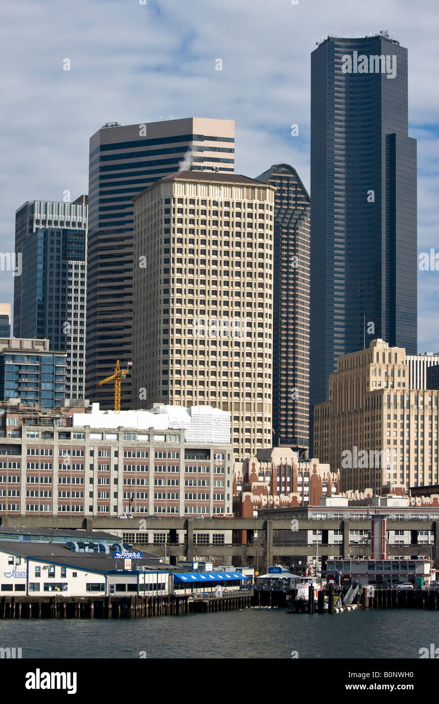 Seattle buildings and waterfront including Columbia Center Stock Photo ...
