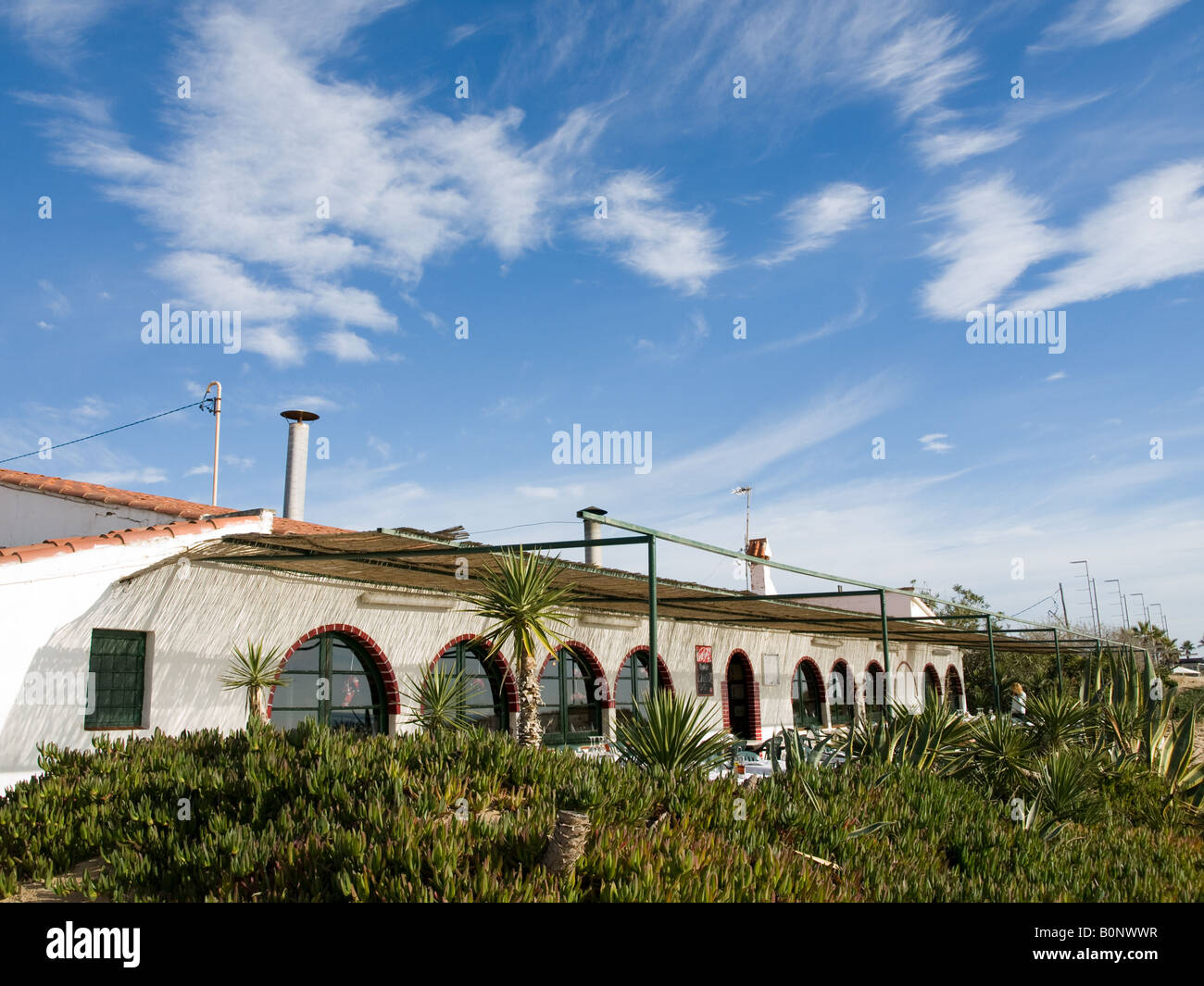 Empty Spanish restaurant on the beach. Spain, Catalonia, Costa Grraf ...