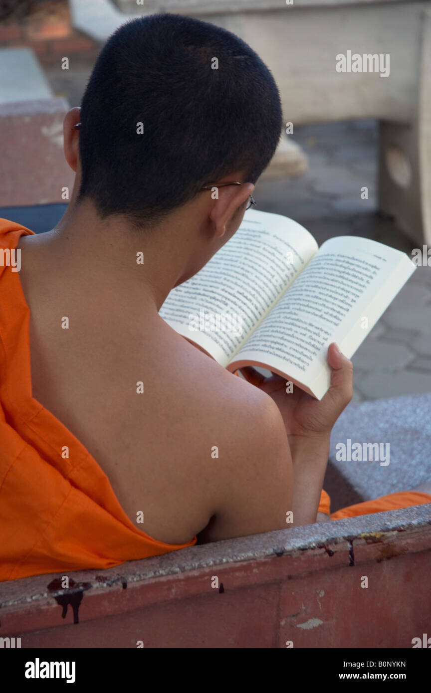 Buddhist Monk reading a book, Chiang Mai, Thailand Stock Photo - Alamy