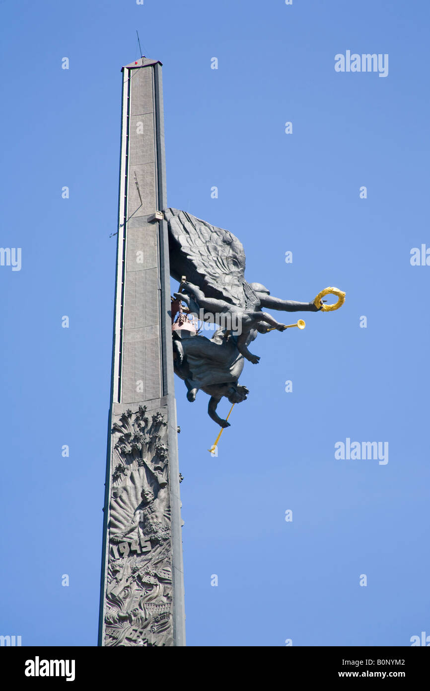 Nike, the Goddess of Victory, at the top of the 150m triangular obelisk ...