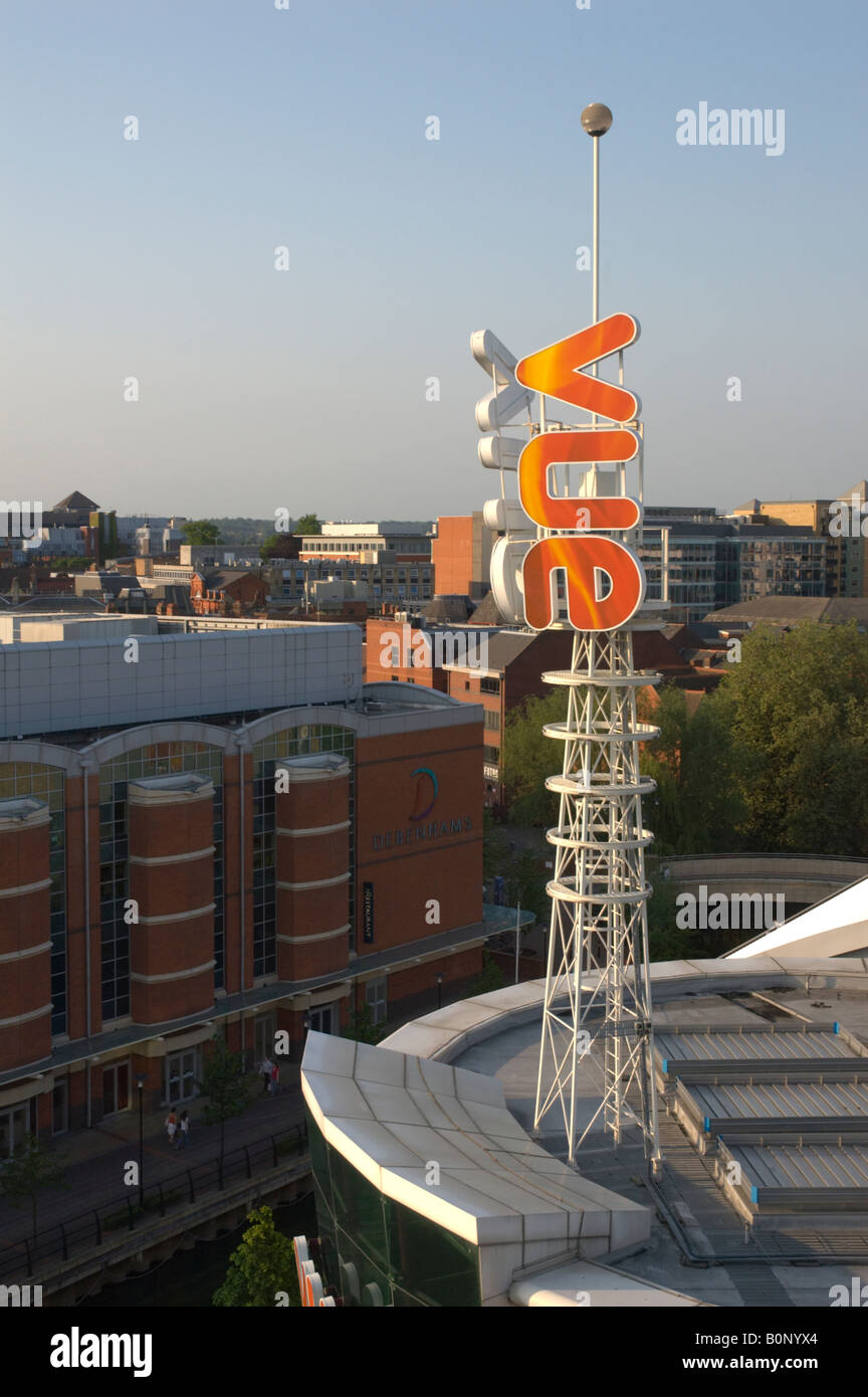 A view over the Oracle riverside shopping centre showing the Vue ...