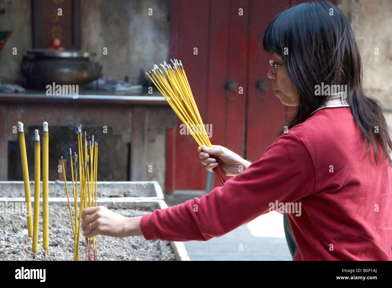 Young Woman Praying , A Ma Buddhist Temple , Macau , China Stock Photo ...