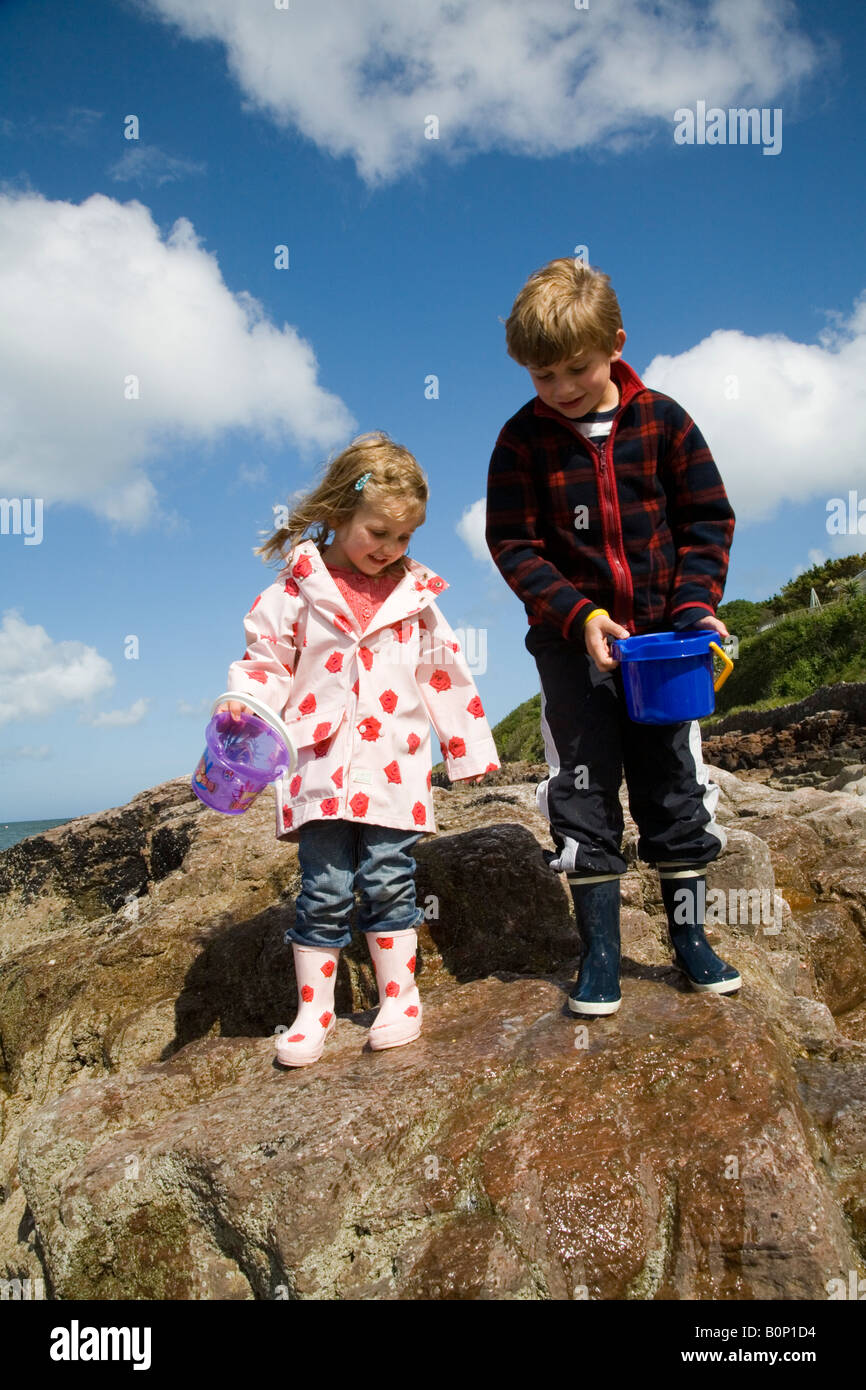 happy children searching for crabs Stock Photo - Alamy